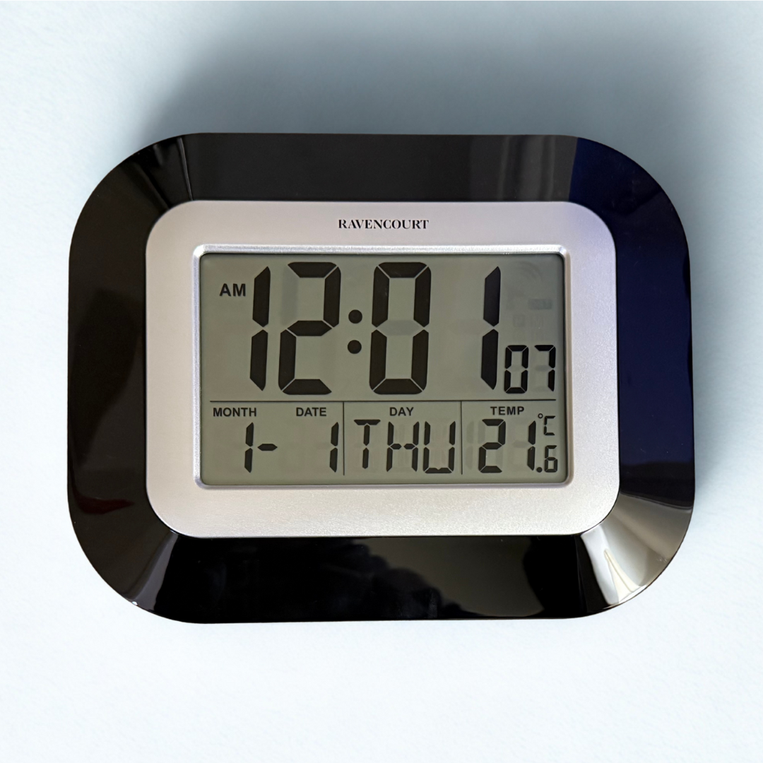 Digital Radio Controlled Clock - Black - Ravencourt Clocks