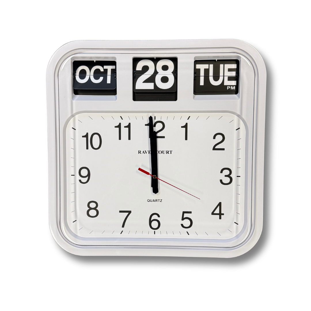 Large Flip Calendar Wall Clock - Ravencourt Clocks